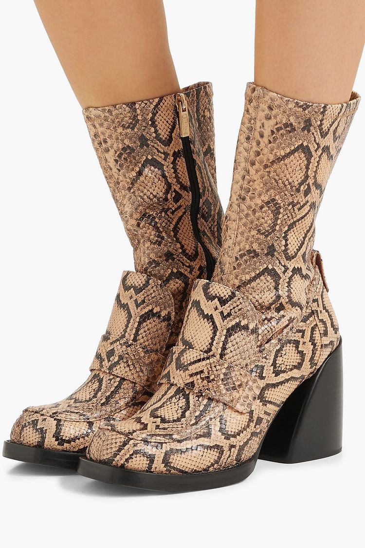 CHLOÉ Adelie python-effect leather ankle boots | THE OUTNET
