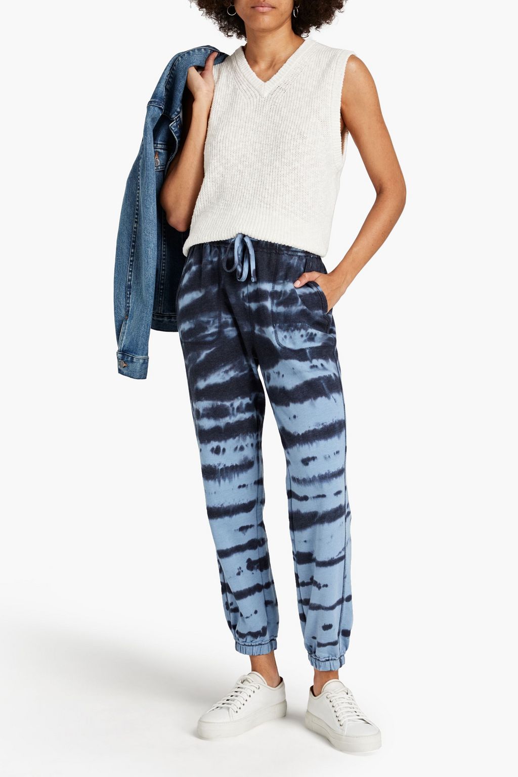 SPLENDID X 7 FOR ALL MANKIND Bleached French cotton-blend terry track ...