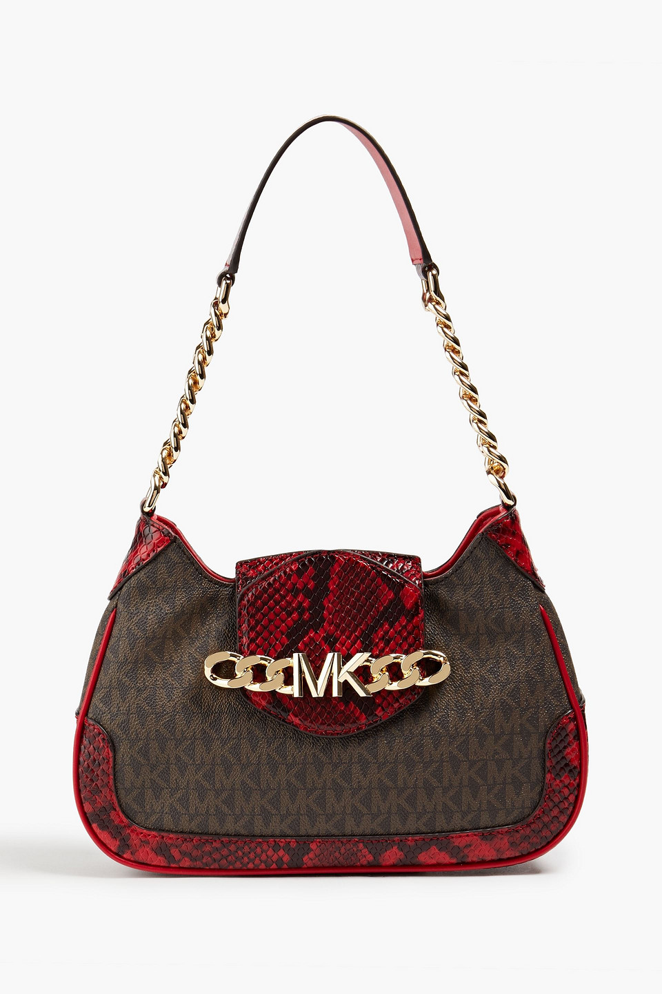 Michael Michael Kors Logo-print Textured Snake-effect Leather Shoulder ...