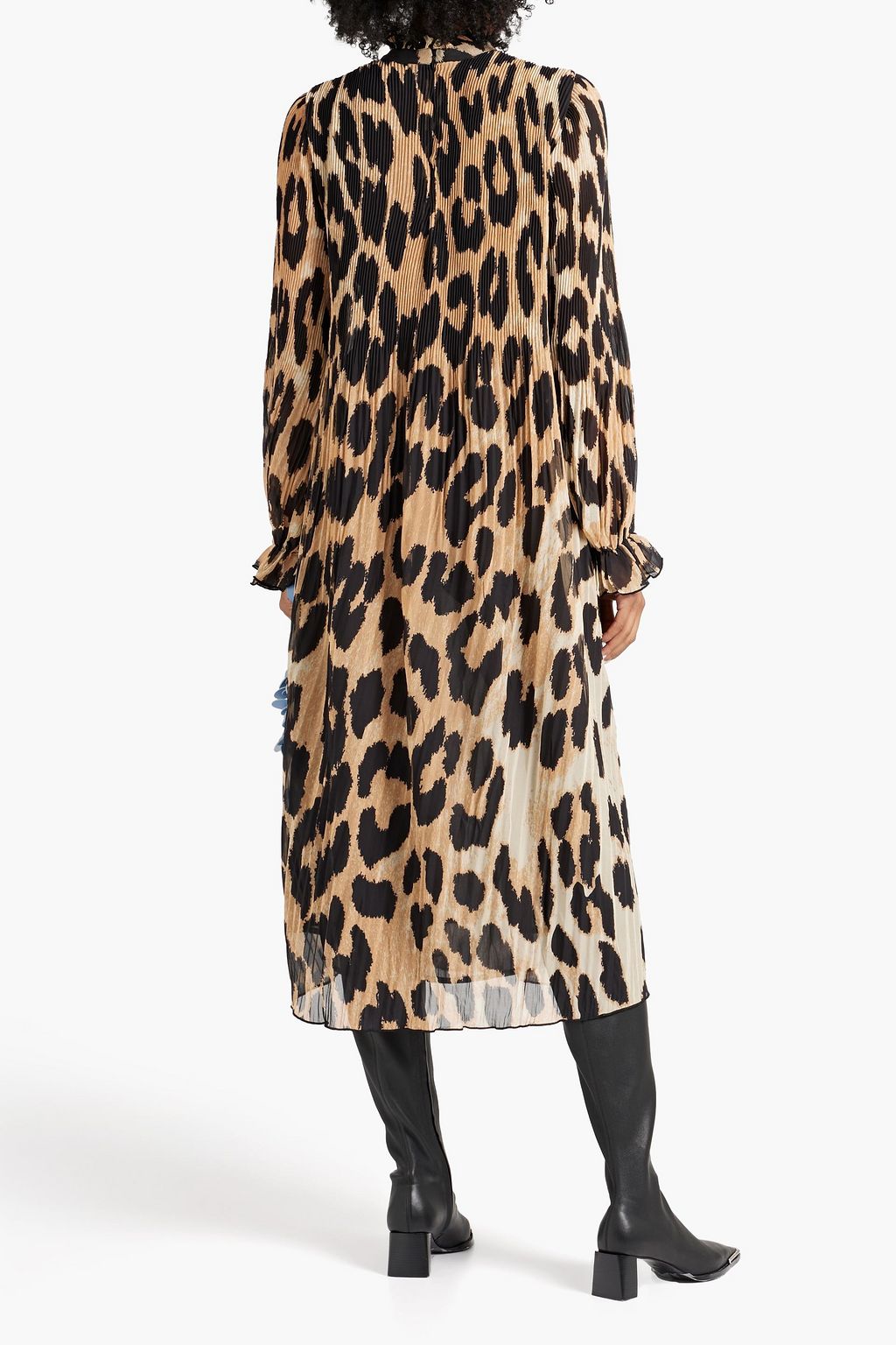 GANNI Leopard-print plissé-chiffon midi dress | THE OUTNET