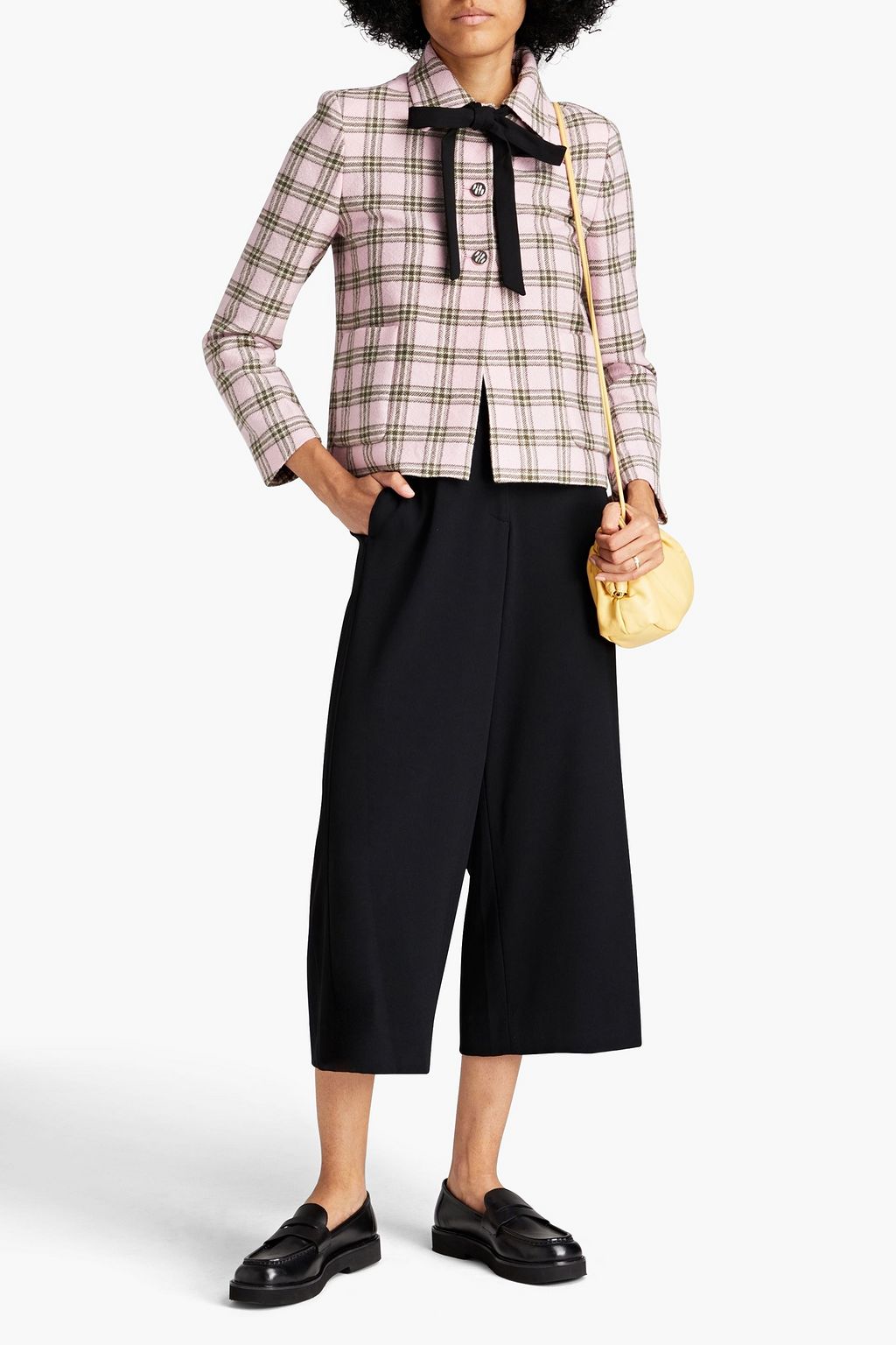 MAJE Pussy-bow checked wool-twill jacket | THE OUTNET