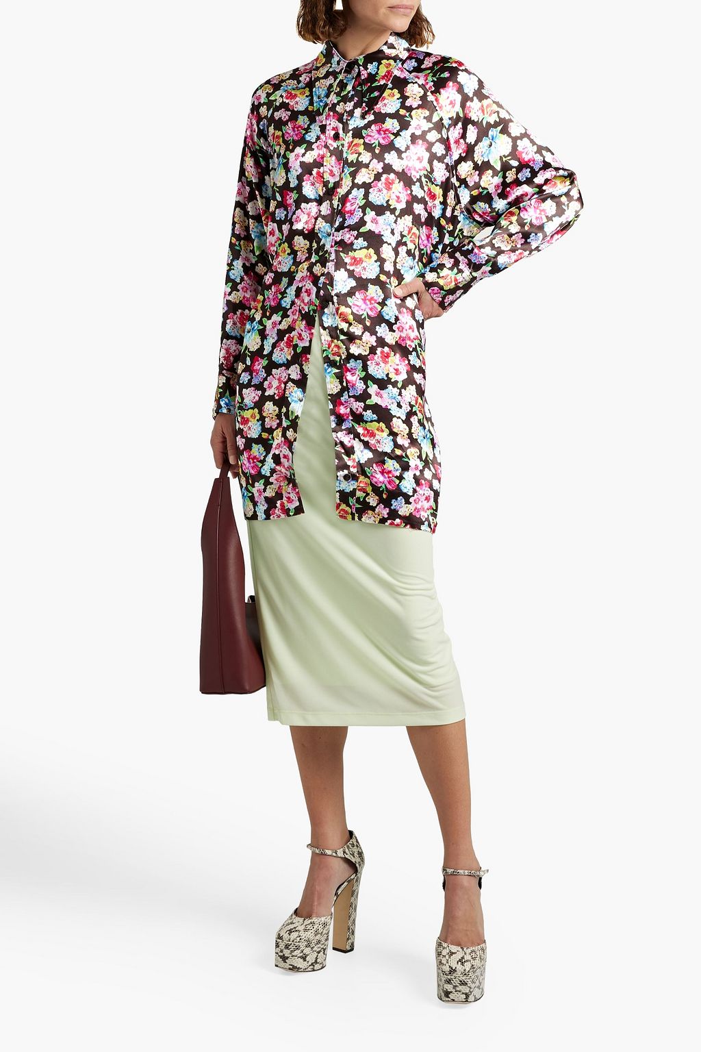 GANNI Oversized floral-print satin shirt | THE OUTNET