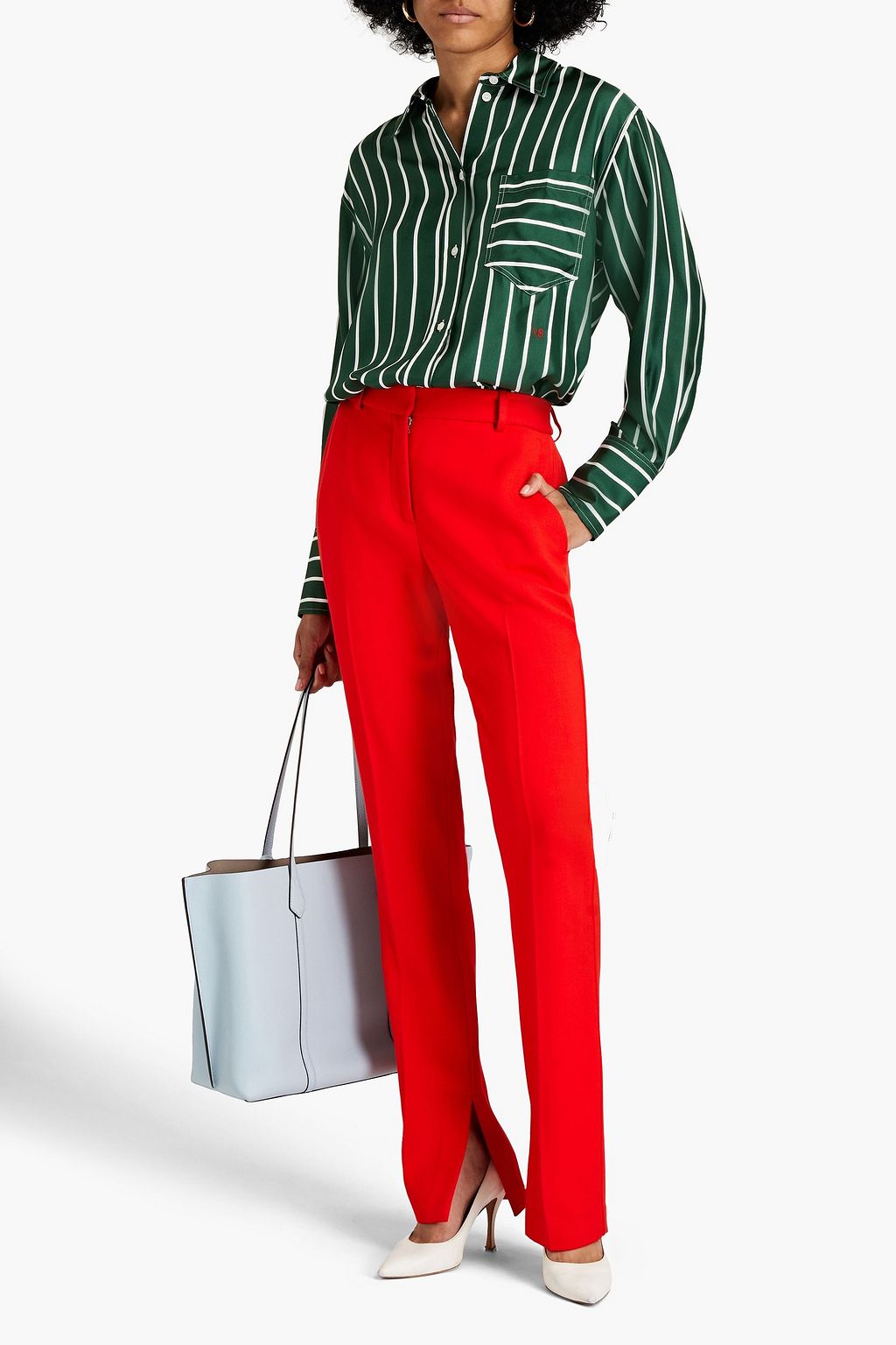 VICTORIA BECKHAM Logo-embroidered striped silk-twill shirt | THE OUTNET