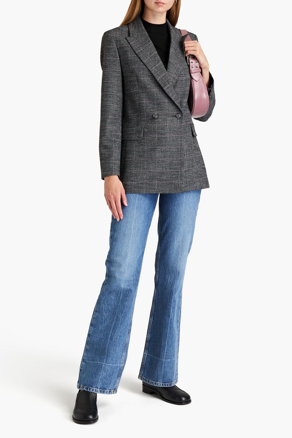 MAJE Double-breasted houndstooth tweed blazer | THE OUTNET