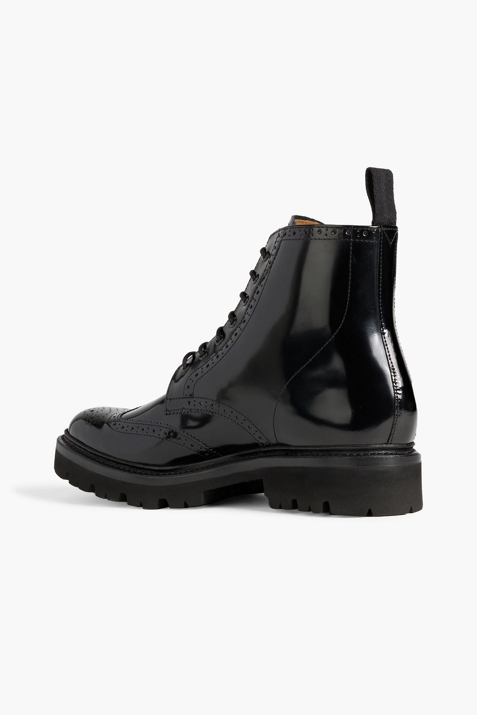 Grenson Emmaline Perforated Glossed-leather Combat Boots In Black ...