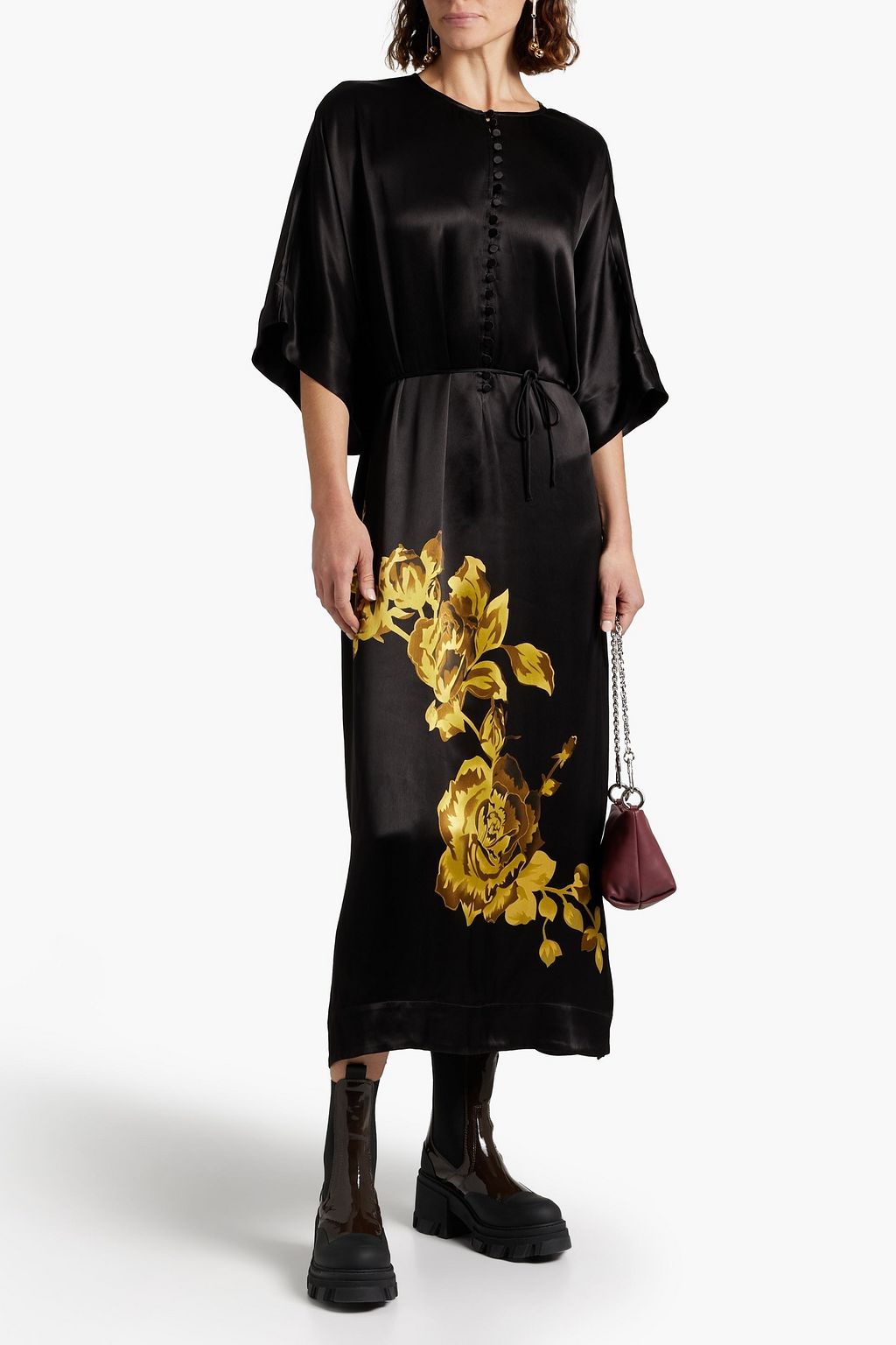 GANNI Printed satin midi dress | THE OUTNET