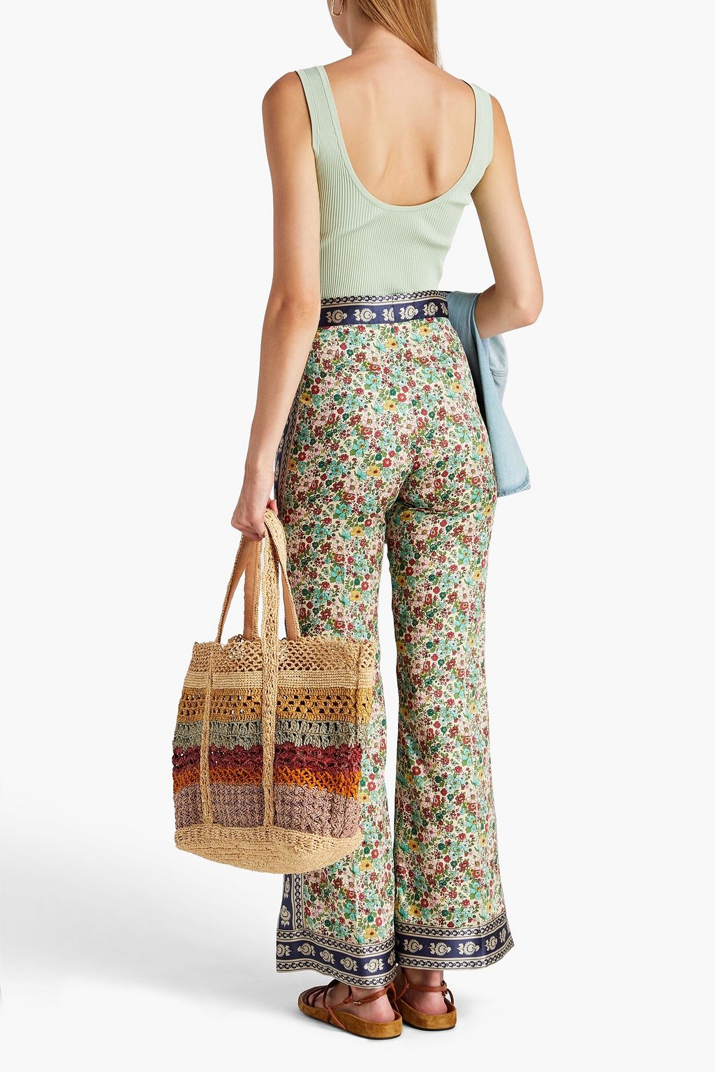 SANDRO Floral-print satin-twill flared pants | THE OUTNET