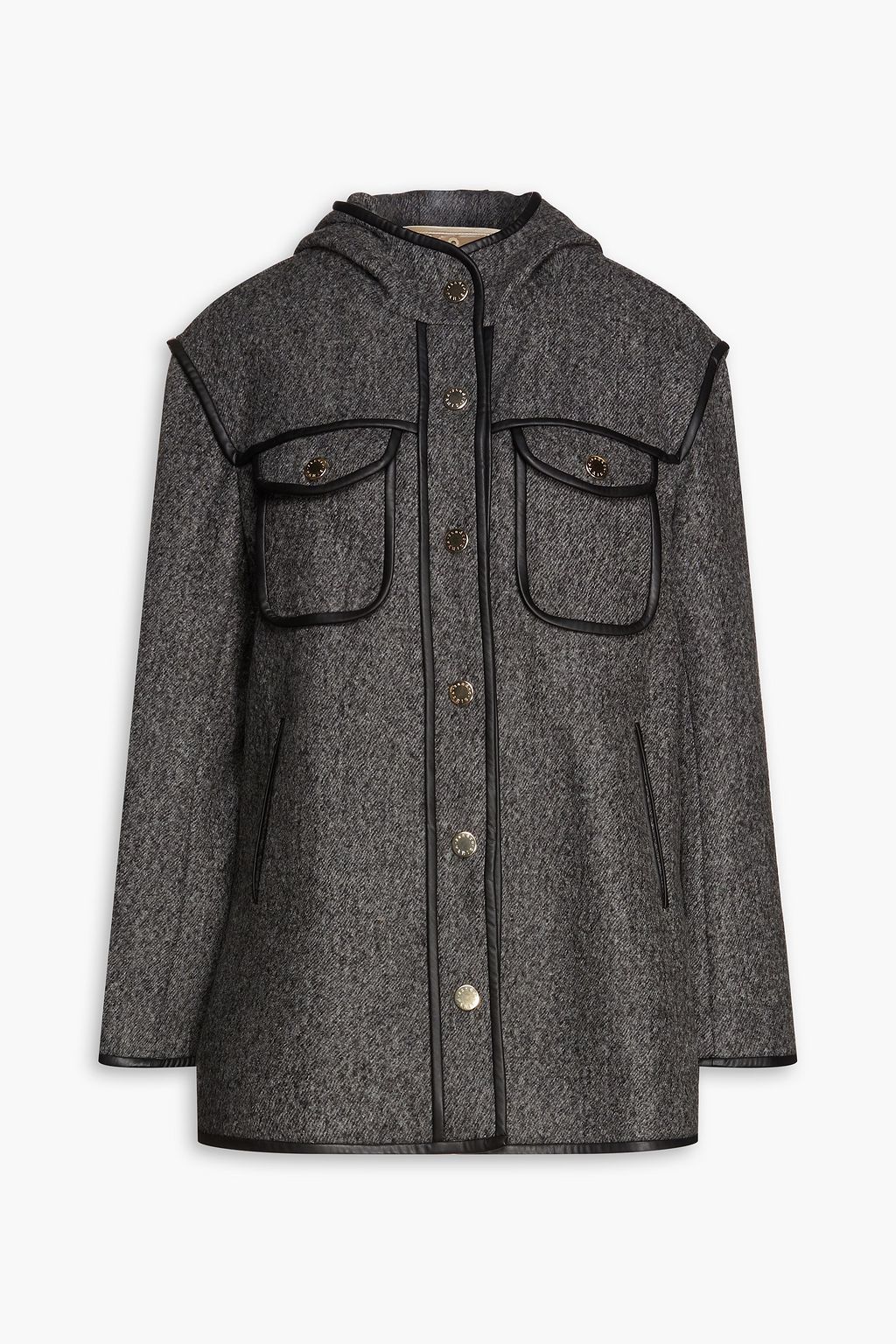 SANDRO Faux leather-trimmed wool hooded jacket | THE OUTNET