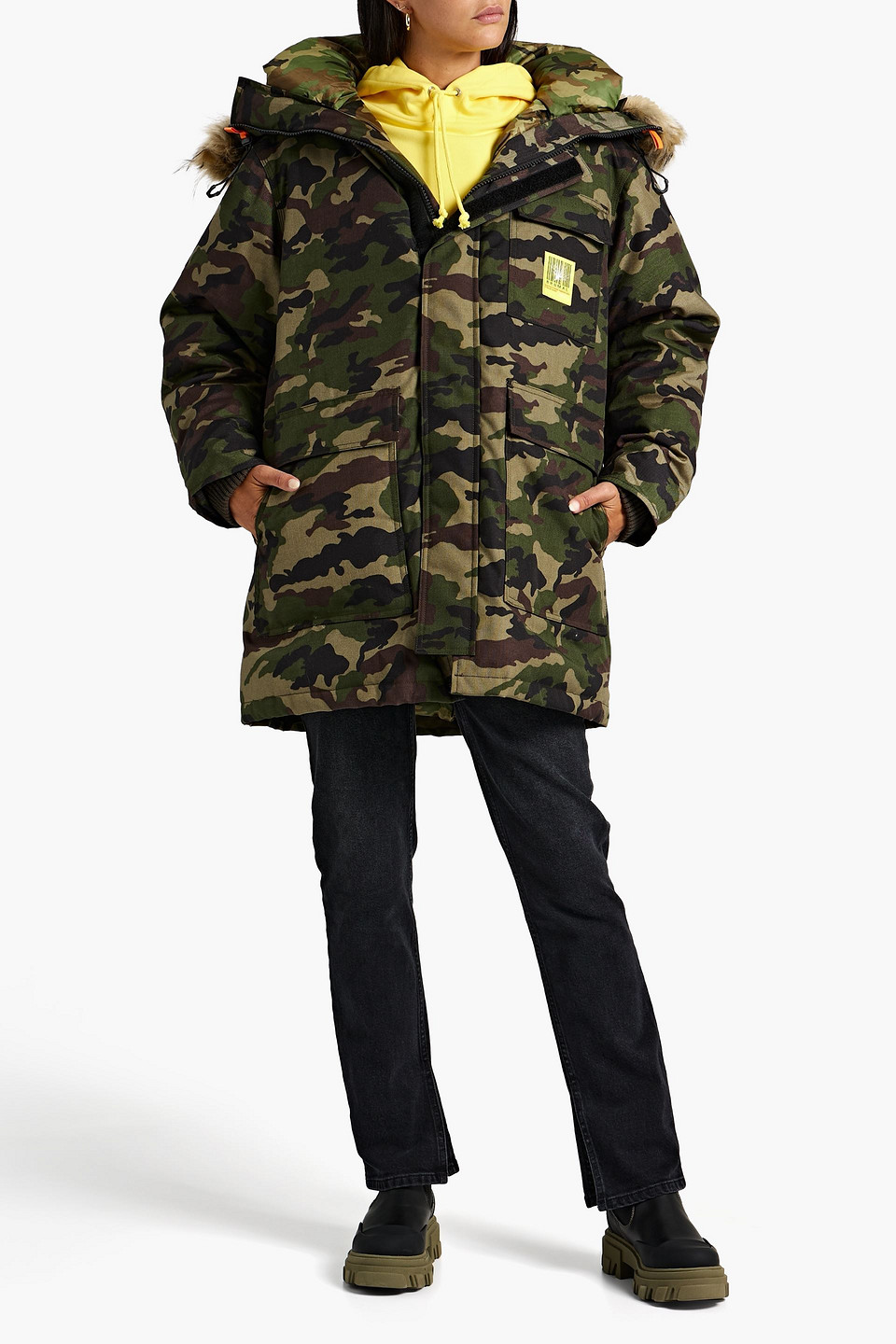Brumal Oversized Camouflage Shell Hooded Down Parka In Army Green ...