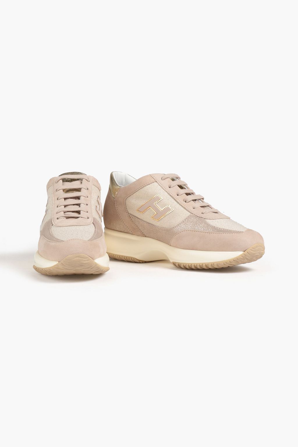 HOGAN Interactive metallic canvas and suede sneakers | THE OUTNET