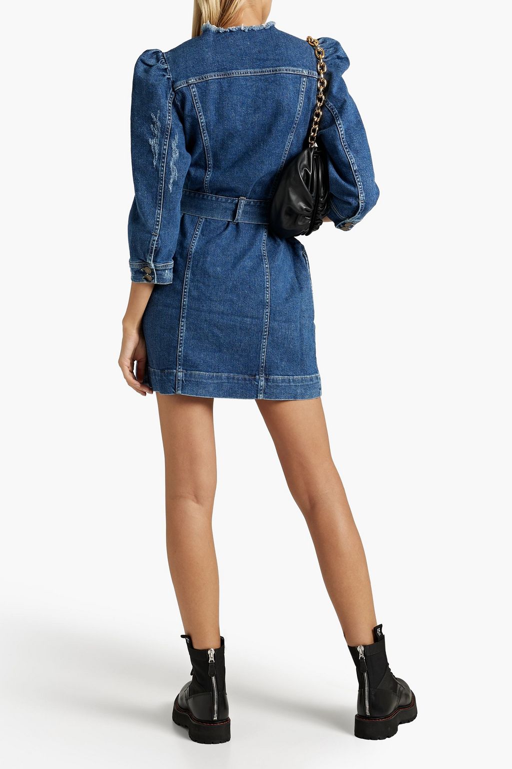RETROFÊTE Jamie belted distressed denim mini dress | THE OUTNET