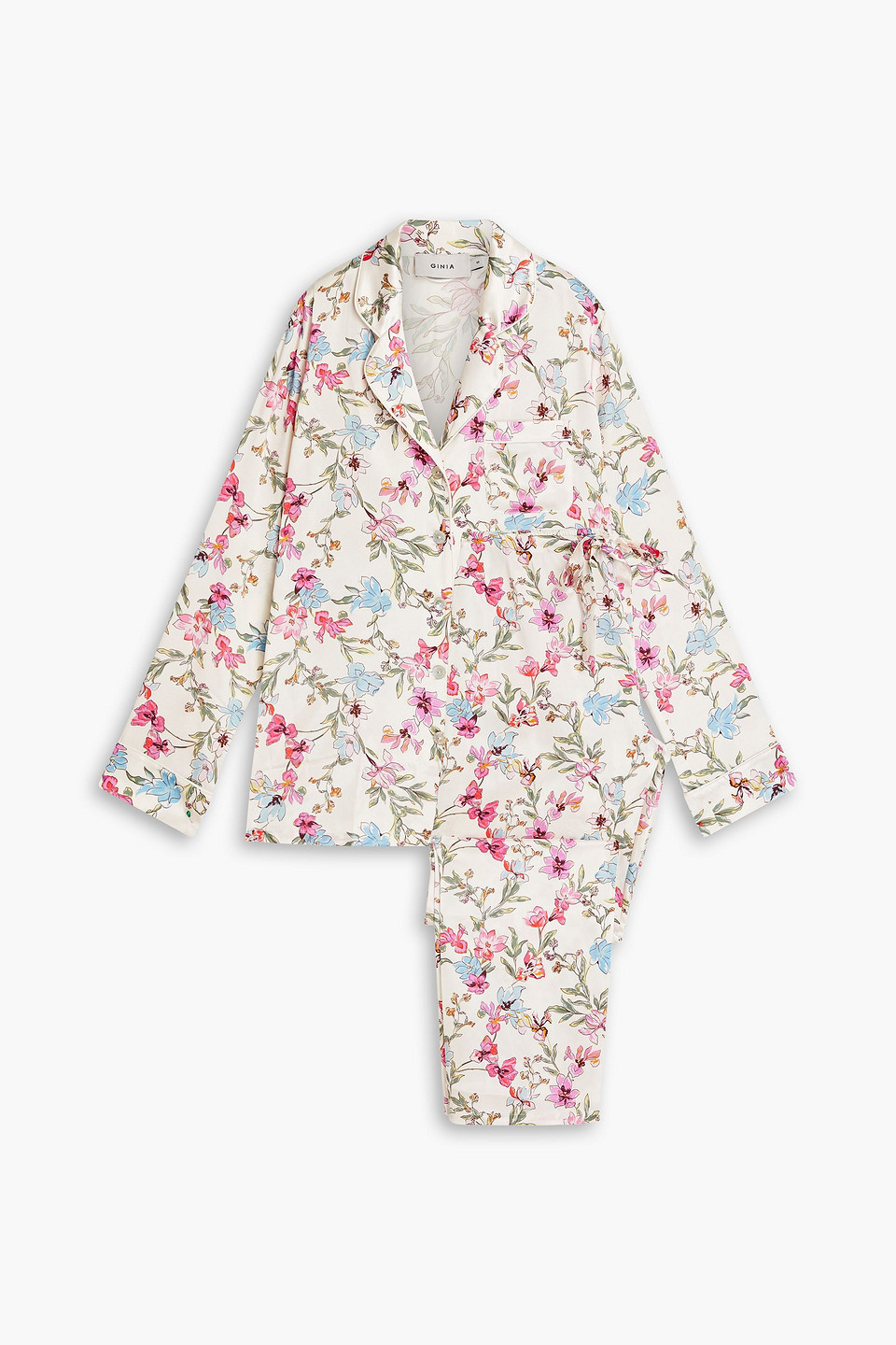 Ginia Floral-print Silk-satin Pajama Set In Multi | ModeSens