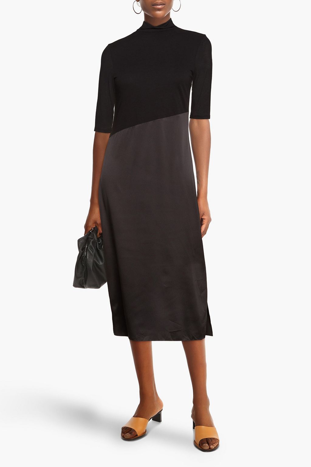 Black Jersey-paneled satin midi dress | THEORY | THE OUTNET