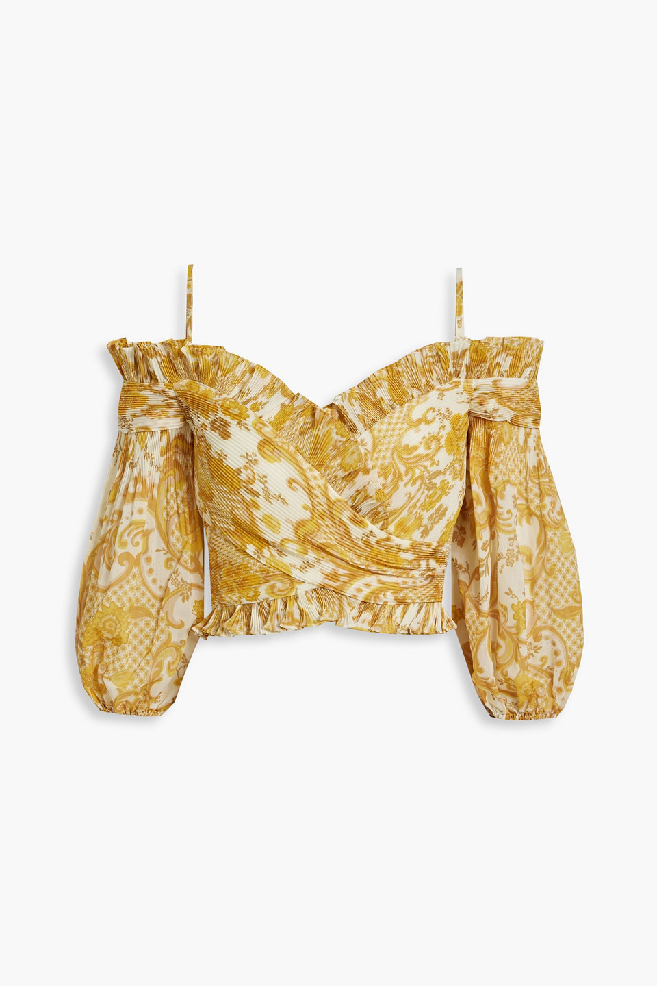Zimmermann Postcard Printed Pleated Crop Top In Swirl Floral Yellow ...