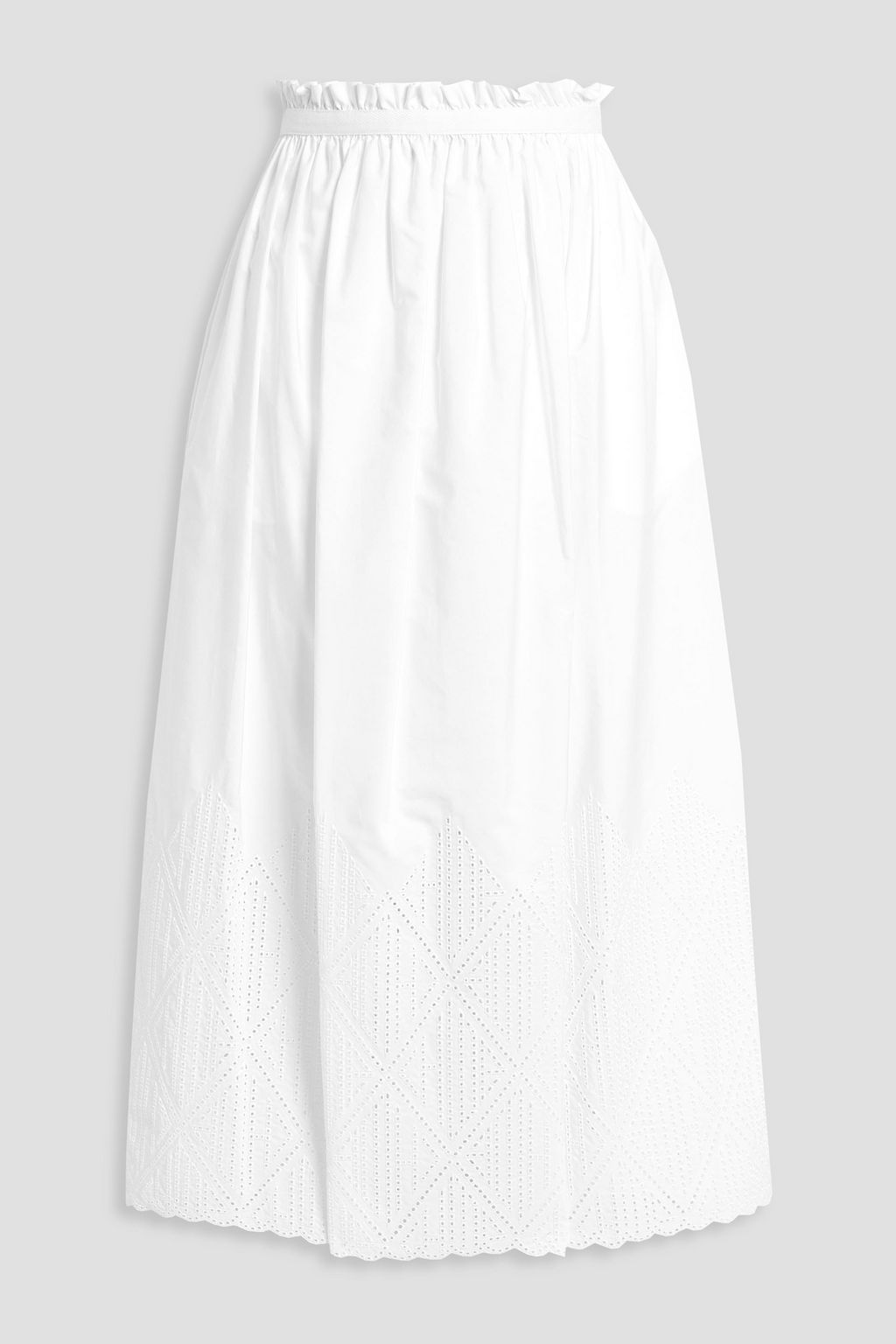 ChloÉ Gathered Broderie Anglaise Trimmed Cotton Poplin Midi Skirt The