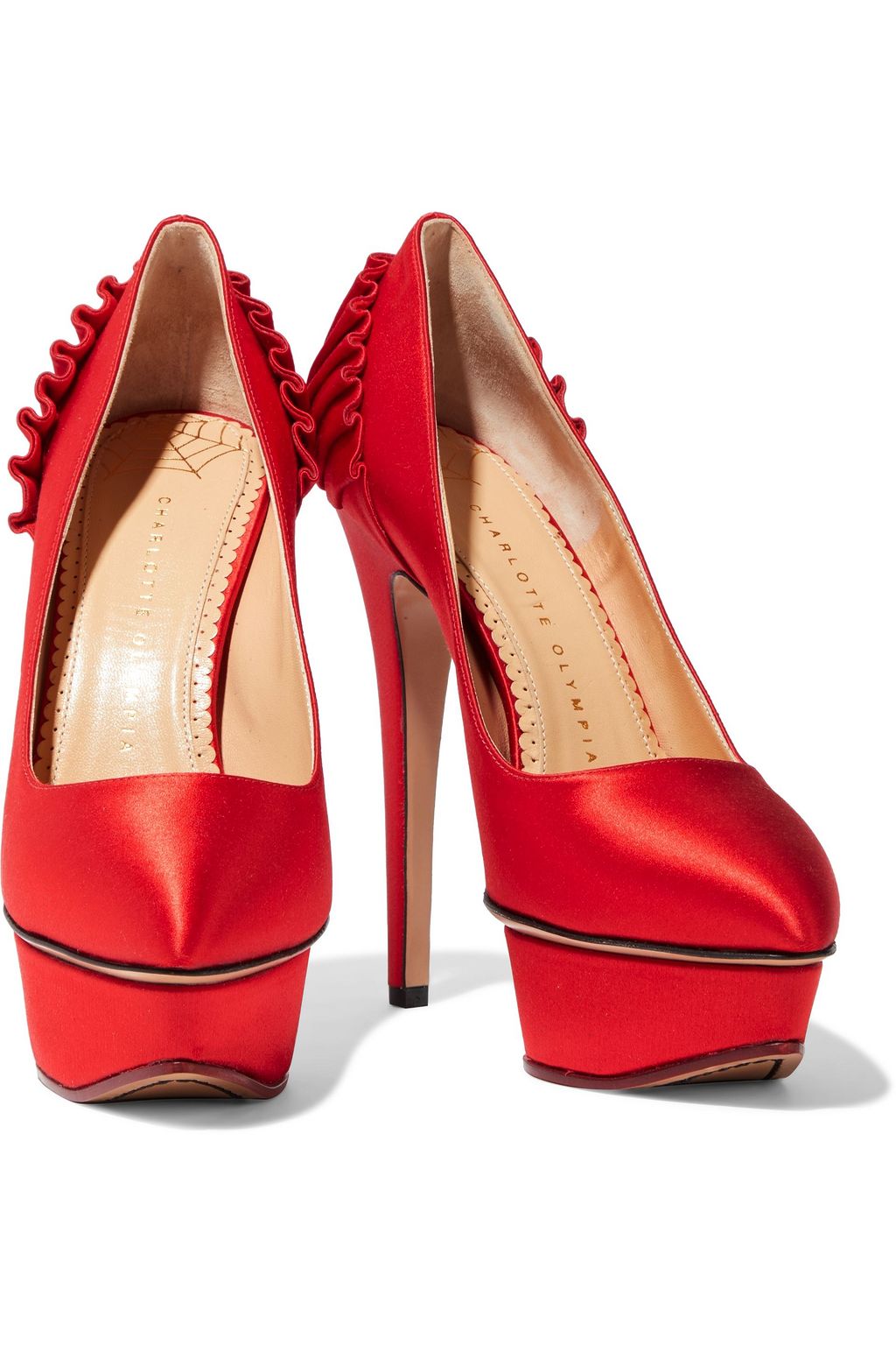 CHARLOTTE OLYMPIA Pleated silk-satin platform pumps | THE OUTNET