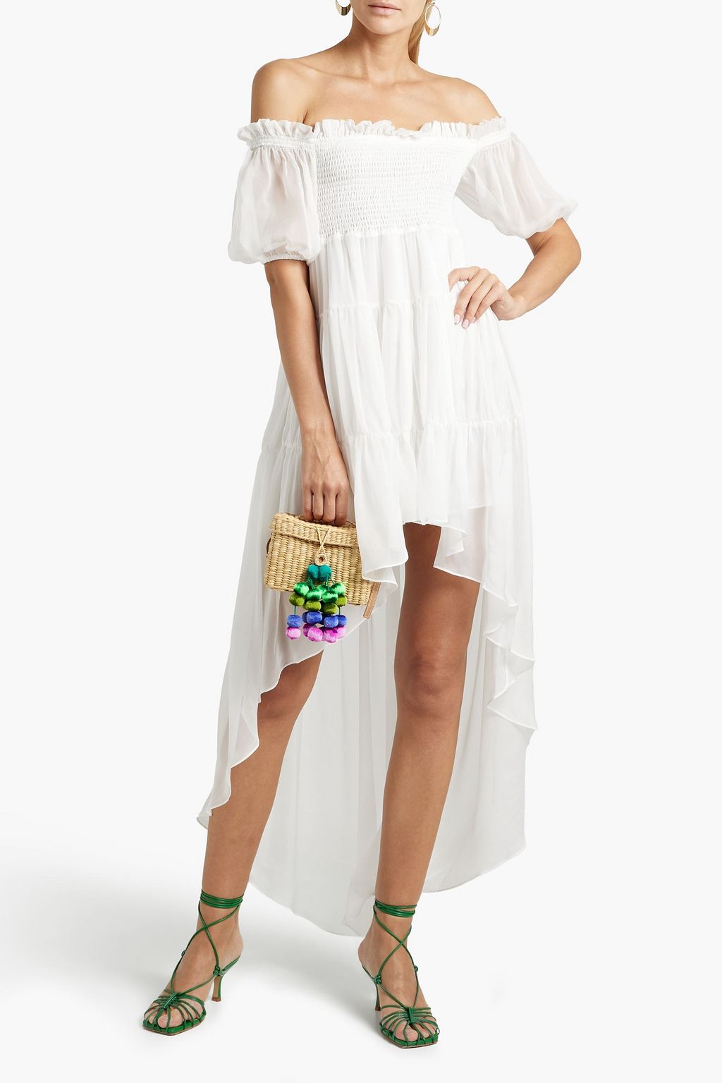 CAROLINE CONSTAS Dora off-the-shoulder shirred silk-chiffon maxi dress ...