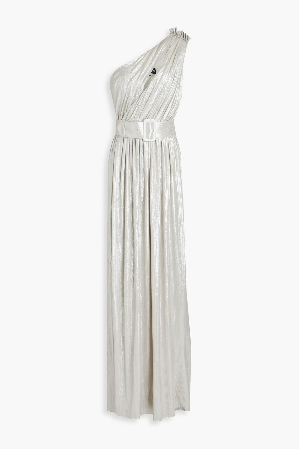 Retroféte Andrea One Shoulder Pleated Metallic Jersey Gown In Platinum