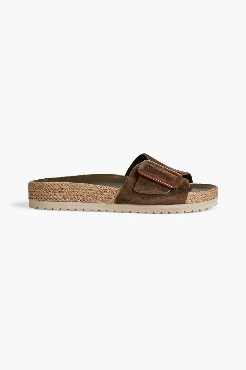 Vince Grant Buckle-detailed Suede Slides In Army Green | ModeSens