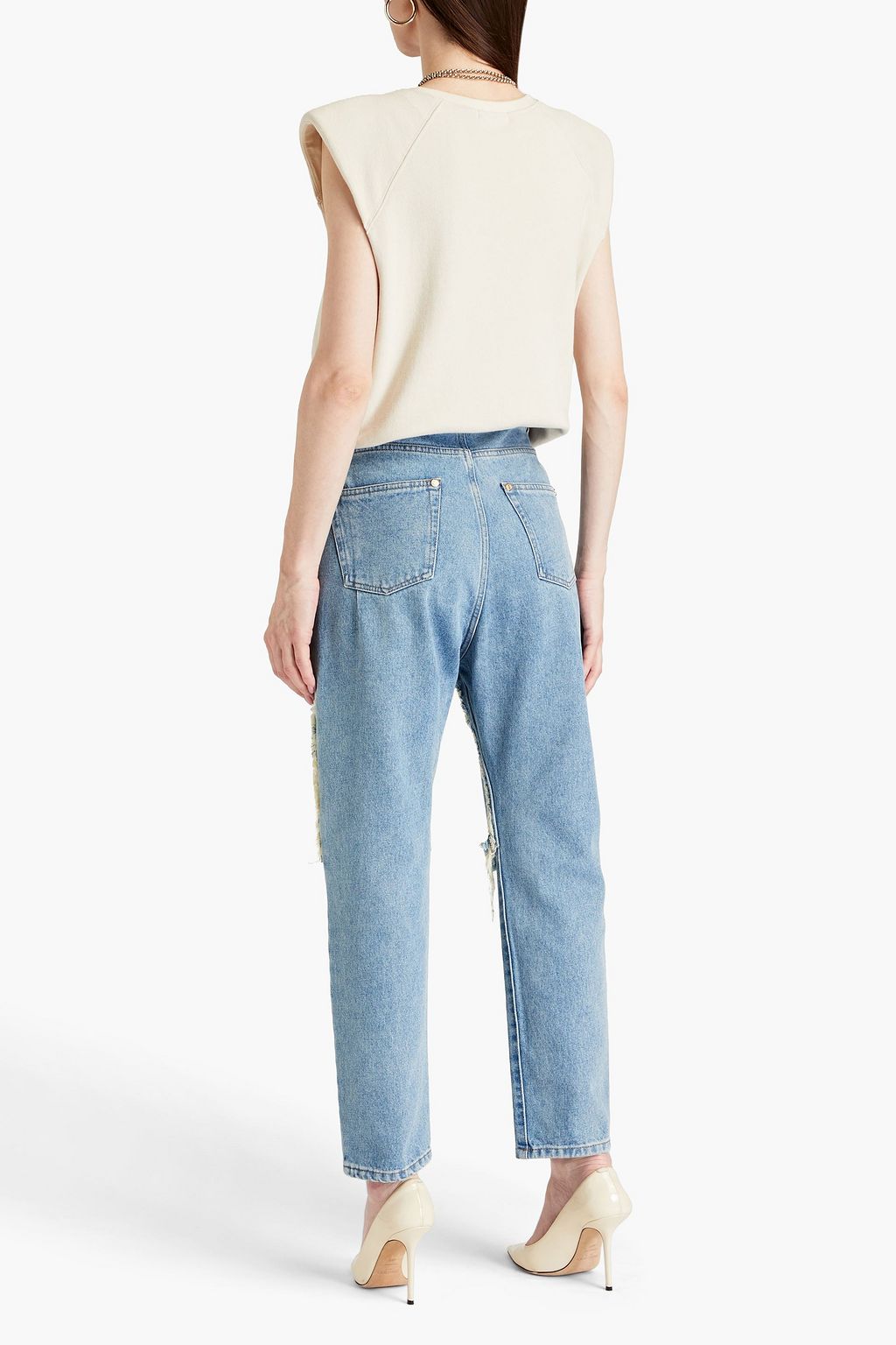 BALMAIN Distressed faded high-rise tapered jeans | THE OUTNET