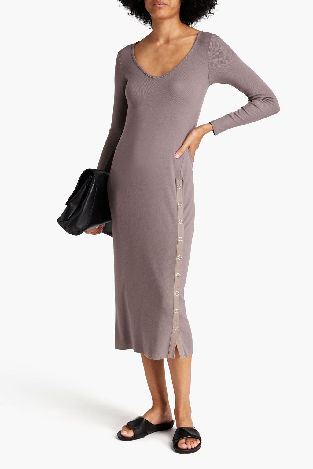 STATESIDE Snap-detailed ribbed jersey midi dress | THE OUTNET
