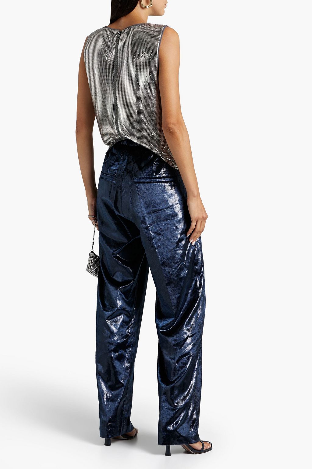 BALMAIN Pleated metallic velvet straight-leg pants | THE OUTNET