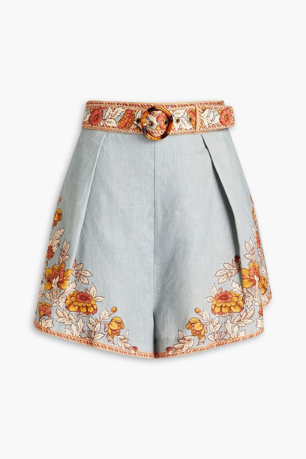 ZIMMERMANN Belted floral-print linen shorts | THE OUTNET