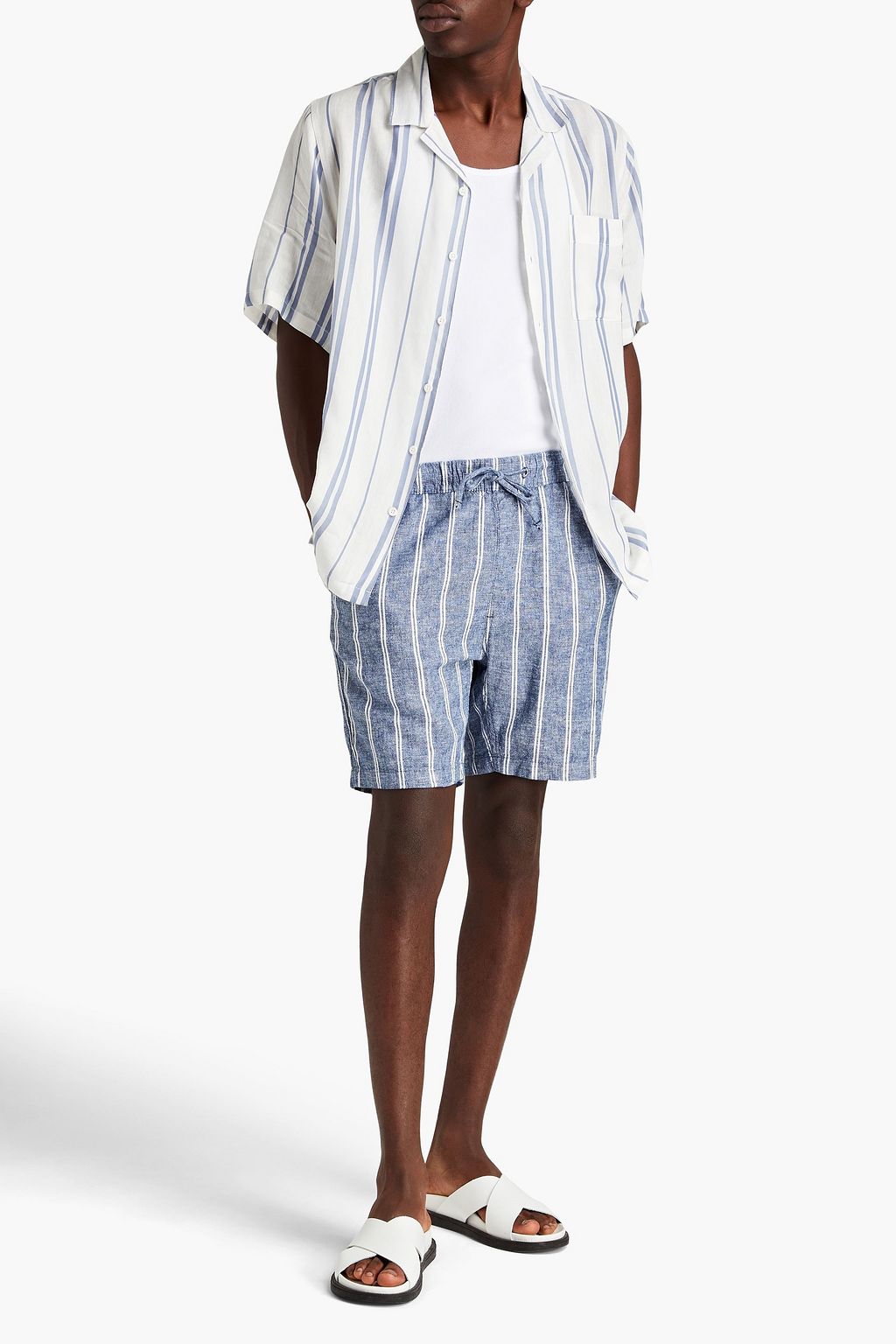 Onia Striped Linen Blend Drawstring Shorts The Outnet