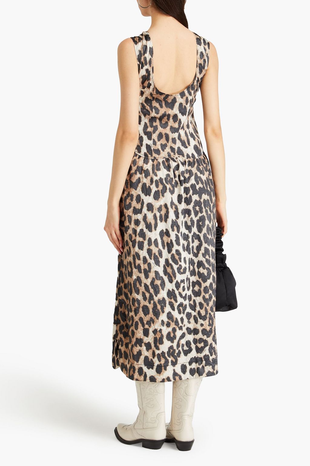 GANNI Leopard-print crinkled-satin midi dress | THE OUTNET