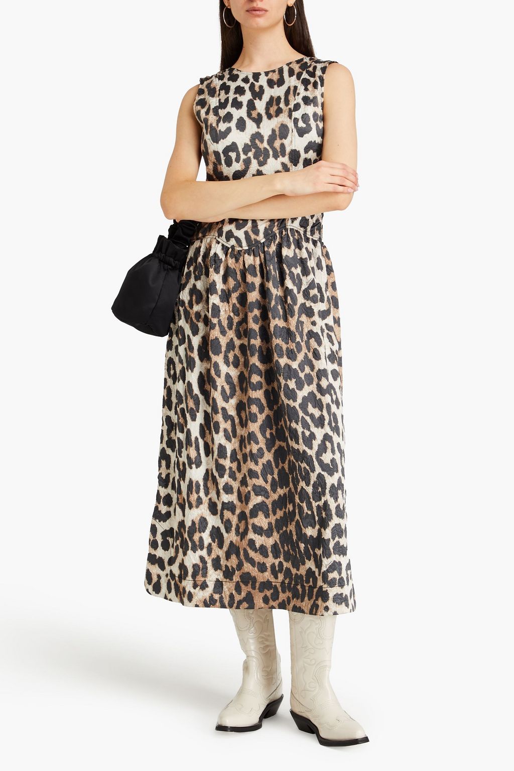 GANNI Leopard-print crinkled-satin midi dress | THE OUTNET