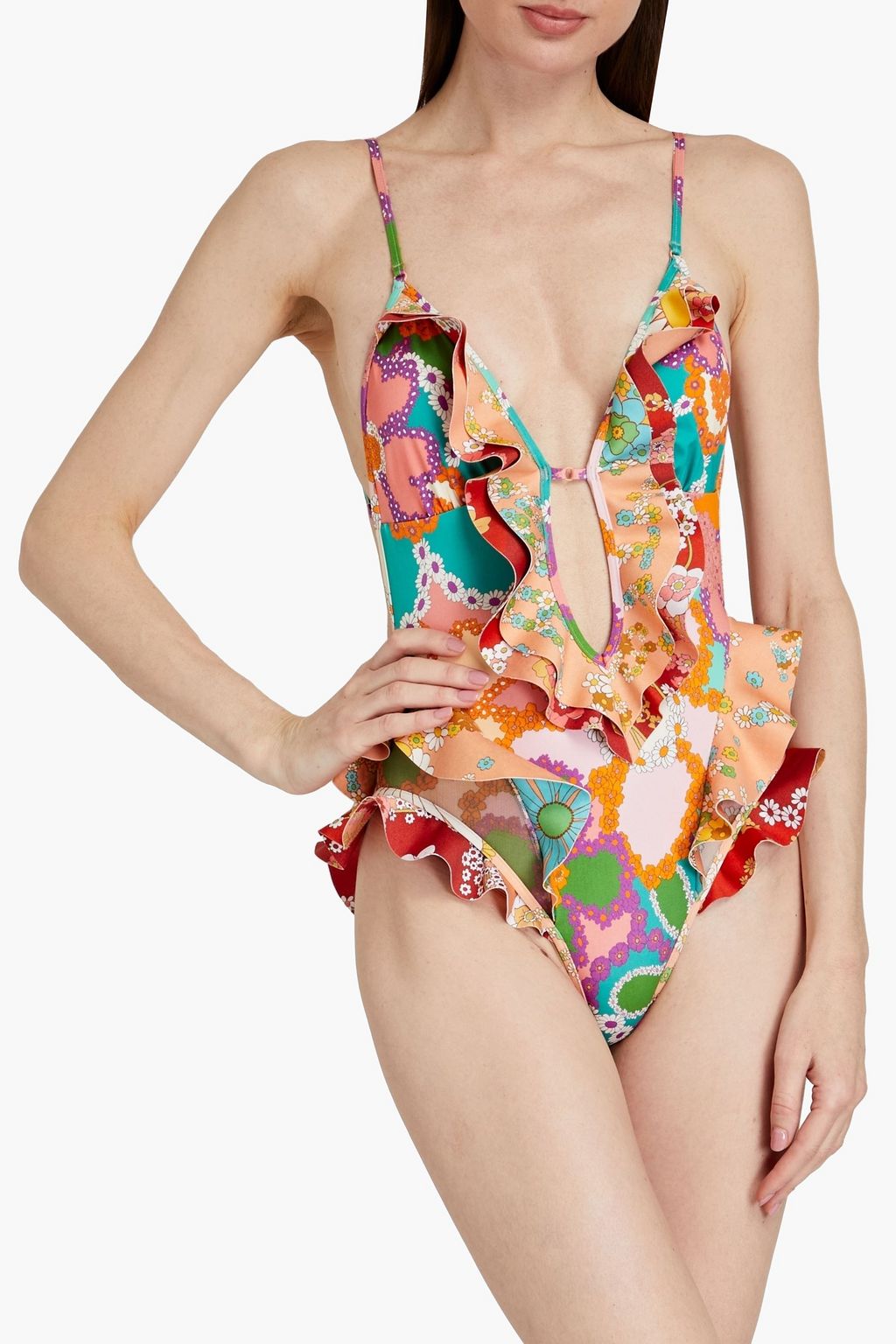 Zimmermann Lola Cutout Ruffled Floral Print Swimsuit The Outnet