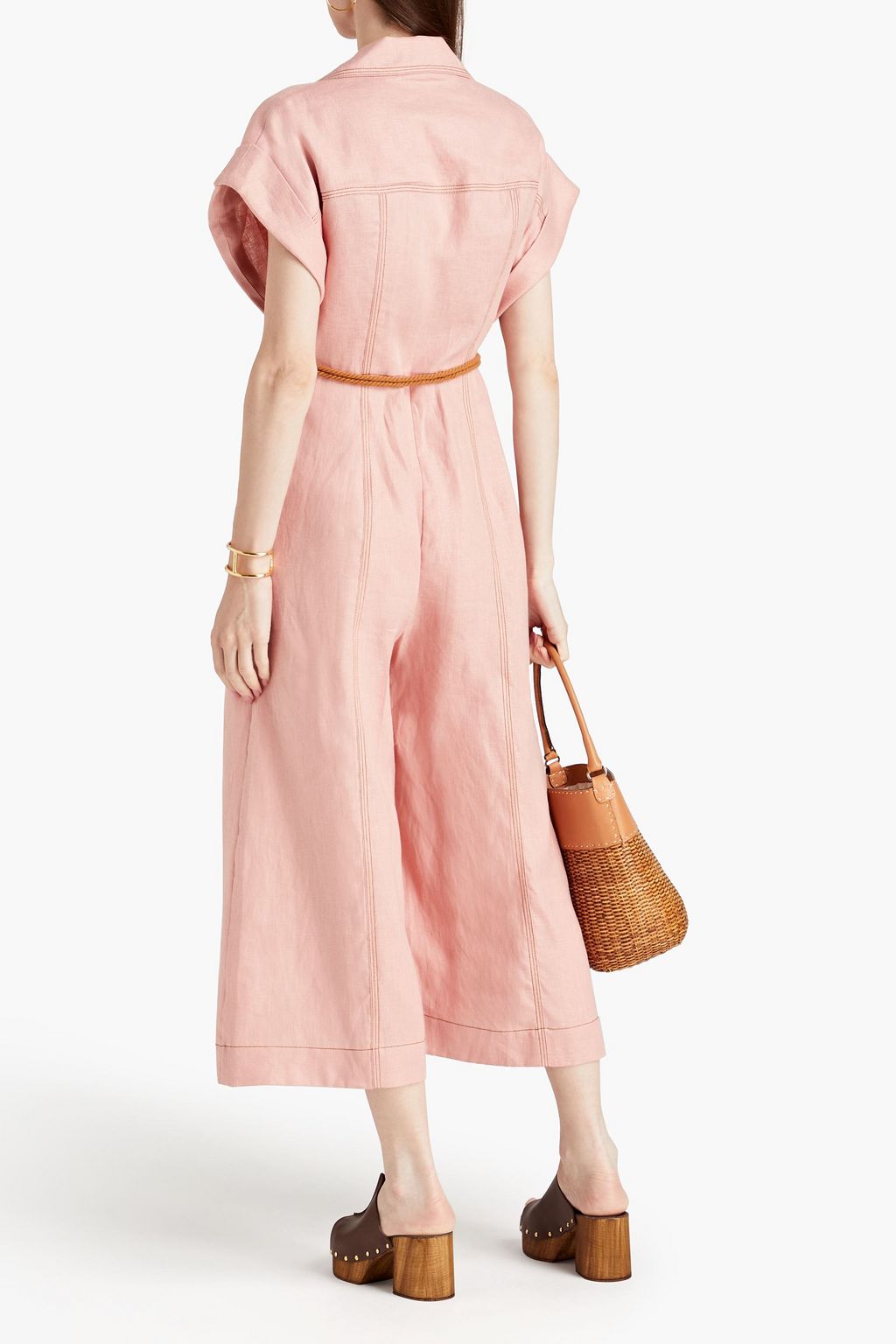Zimmermann Cropped Belted Linen Wide Leg Jumpsuit The Outnet