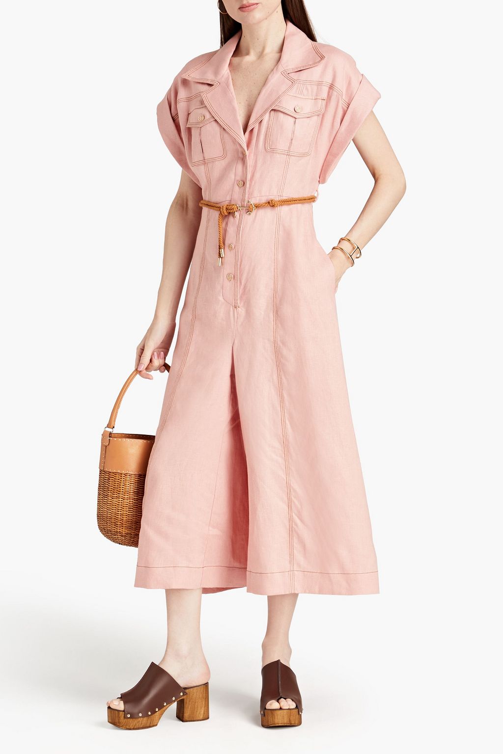 ZIMMERMANN Cropped belted linen wide-leg jumpsuit | THE OUTNET