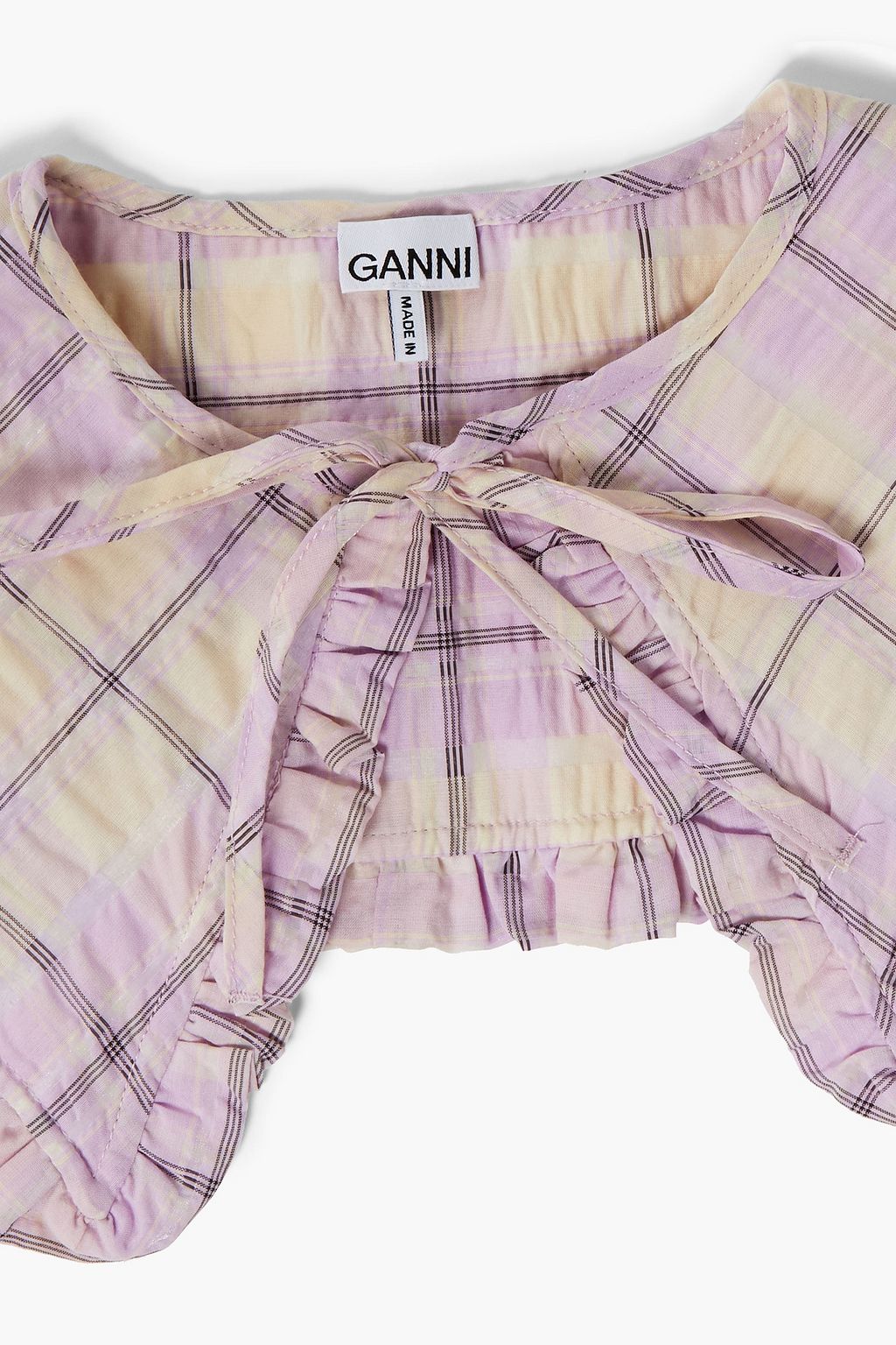 GANNI Checked organic cotton-blend seersucker collar | THE OUTNET