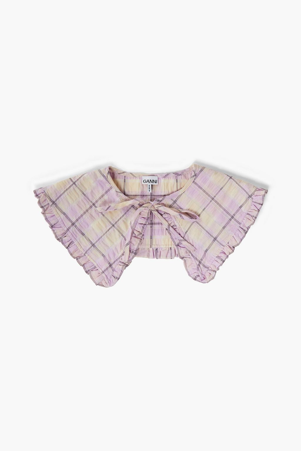GANNI Checked organic cotton-blend seersucker collar | THE OUTNET