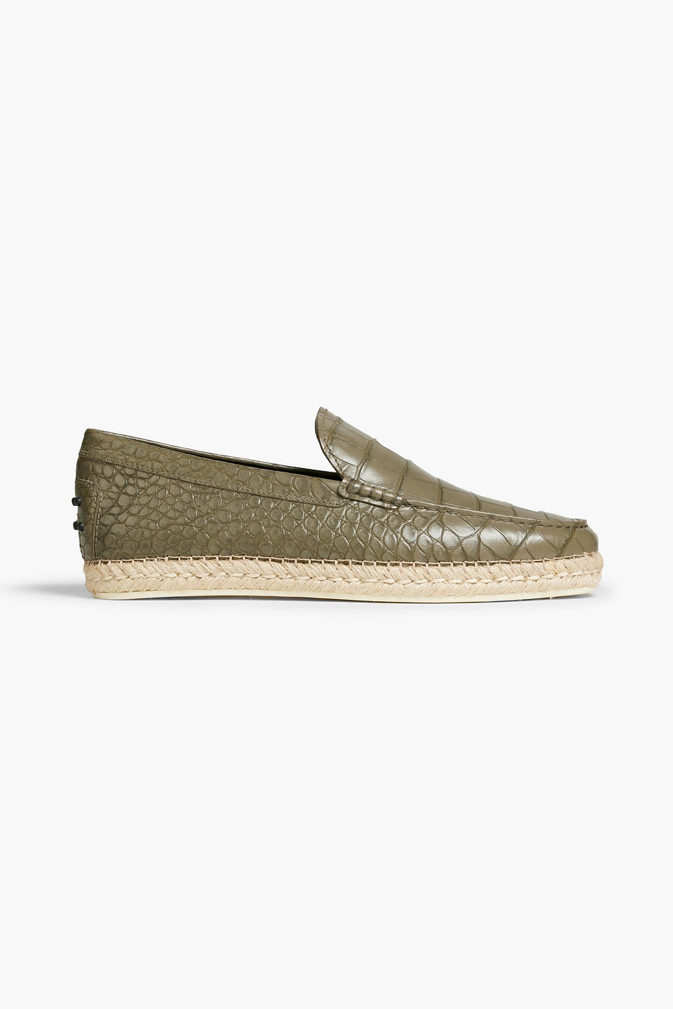 Tod's Croc-effect Leather Espadrilles In Sage Green | ModeSens