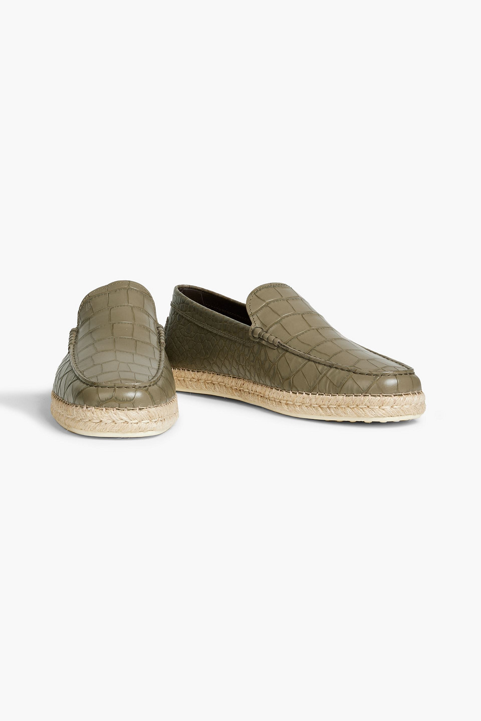 Tod's Croc-effect Leather Espadrilles In Sage Green | ModeSens