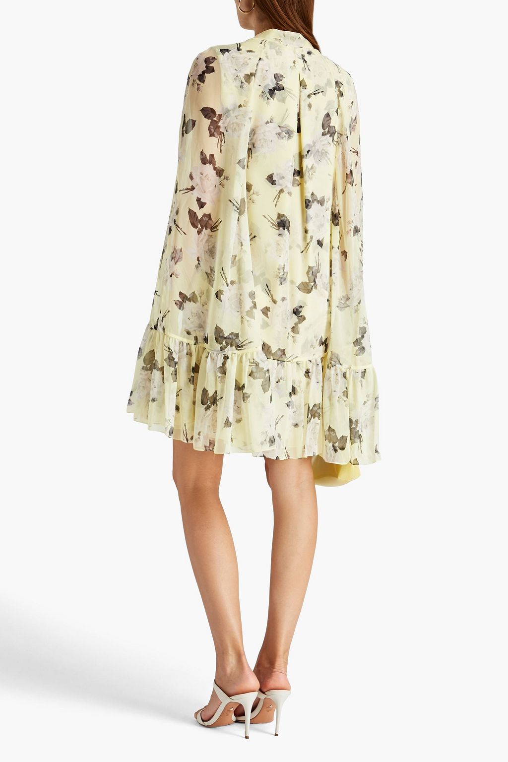 Erdem Constantine Cape Effect Printed Silk Voile Mini Dress Sale Up