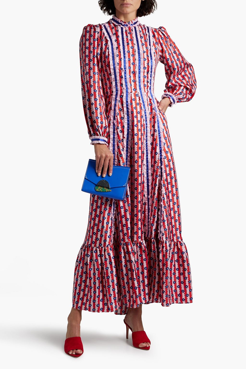 LISOU Gigi ruffled printed silk-twill maxi dress | THE OUTNET