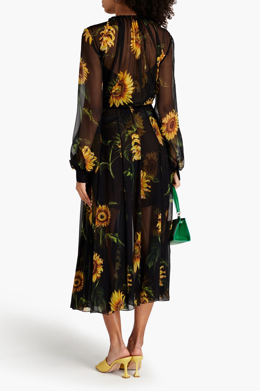 Oscar De La Renta Gathered Floral Print Silk Voile Midi Dress The Outnet
