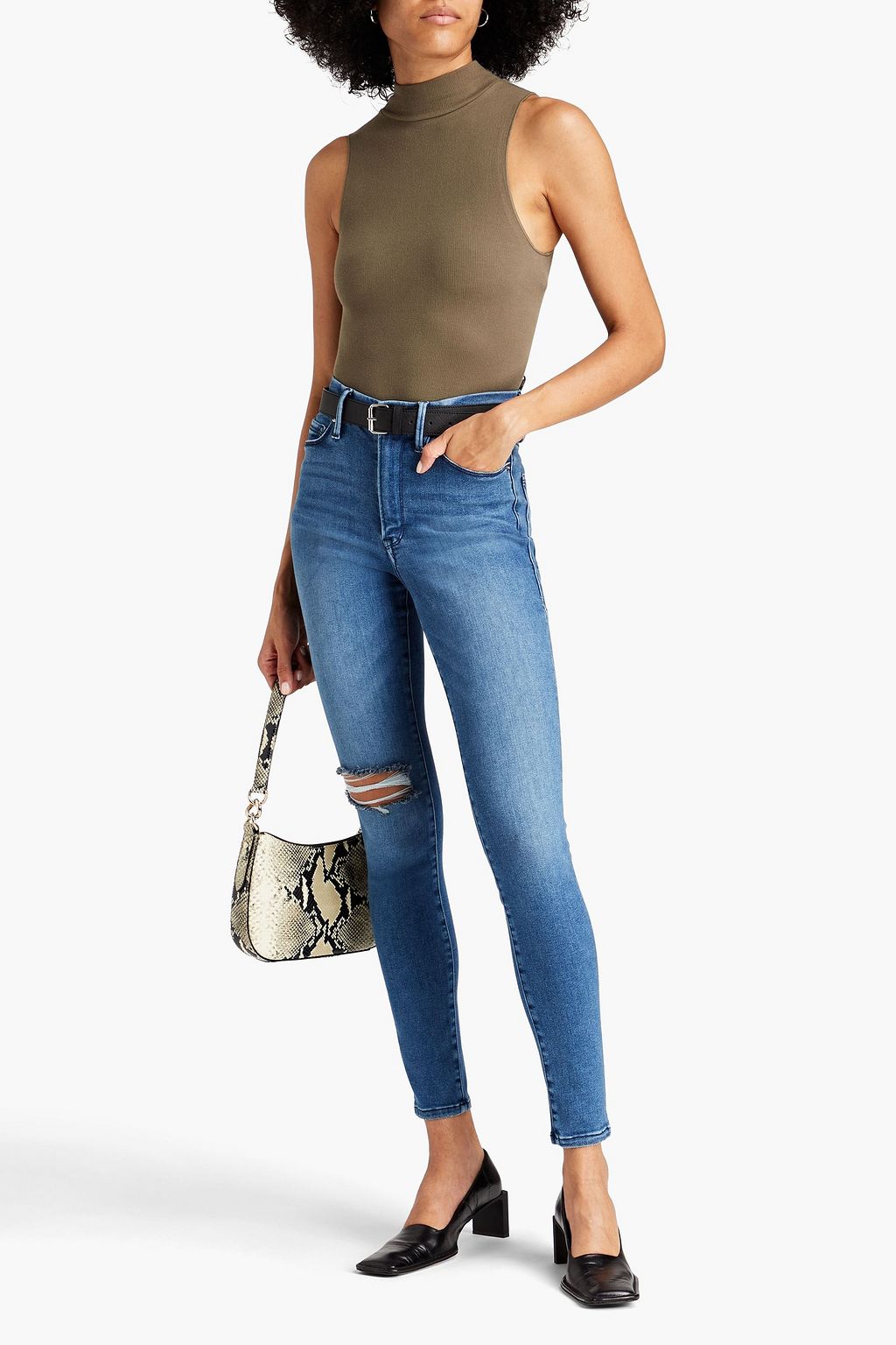 GOOD AMERICAN Always Fits Good Waist distressed high-rise skinny jeans ...