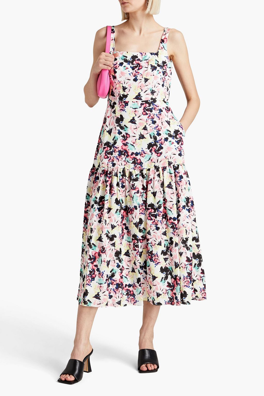 Aidan Mattox Gathered Printed Satin Crepe Midi Dress The Outnet