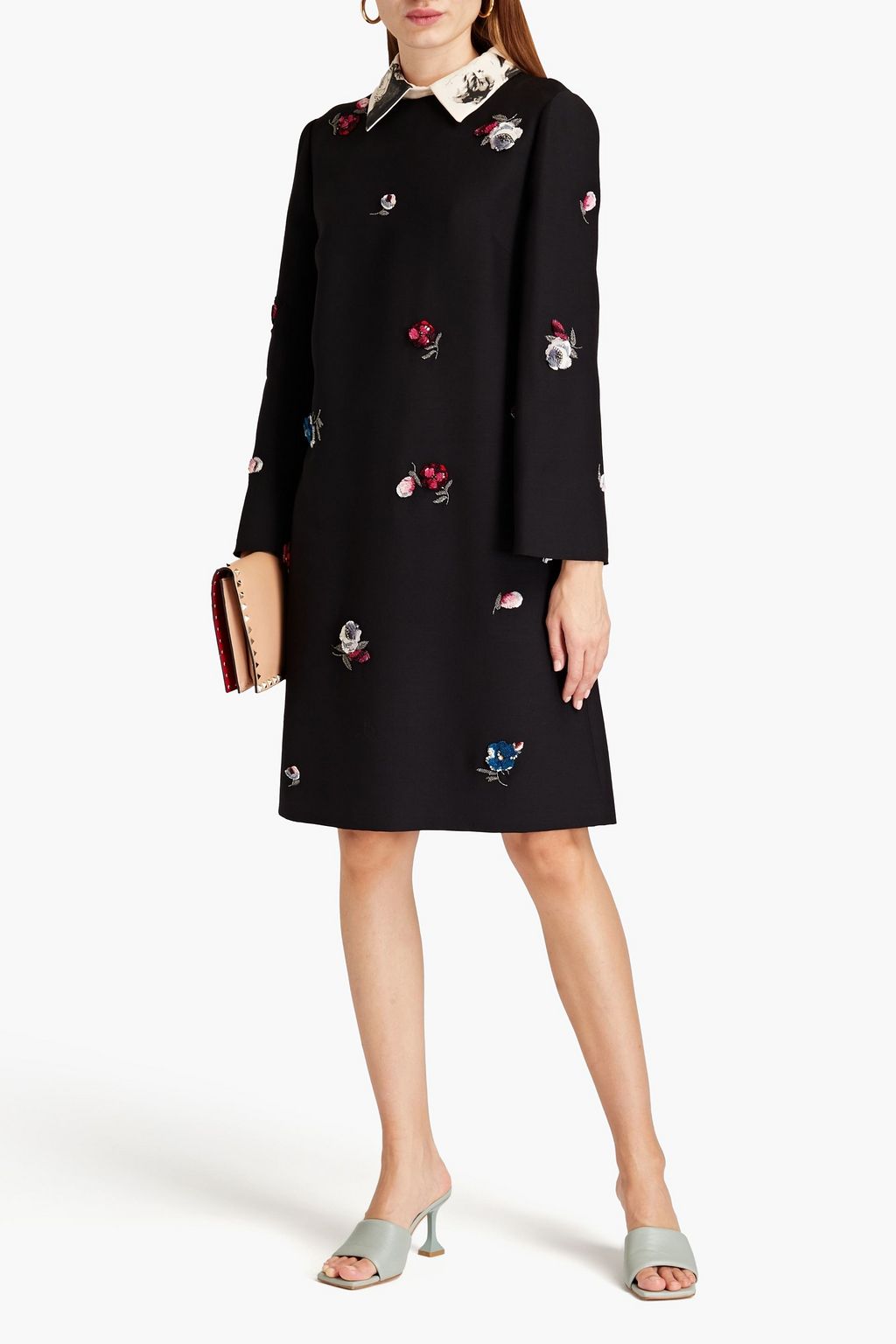 Valentino Garavani Embellished Wool And Silk Blend Crepe Dress The Outnet