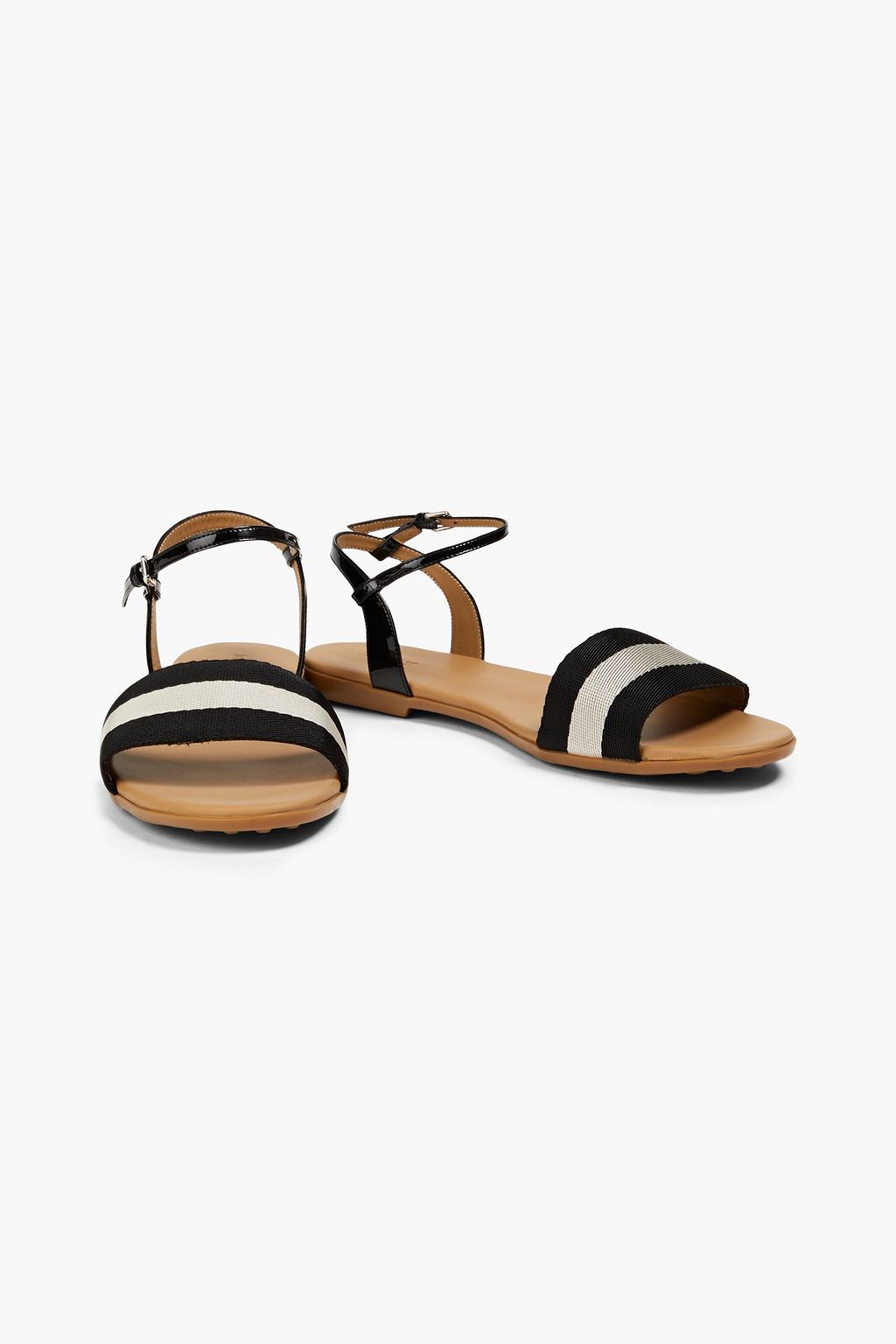 BALLY Shiba striped canvas and patent-leather sandals | THE OUTNET