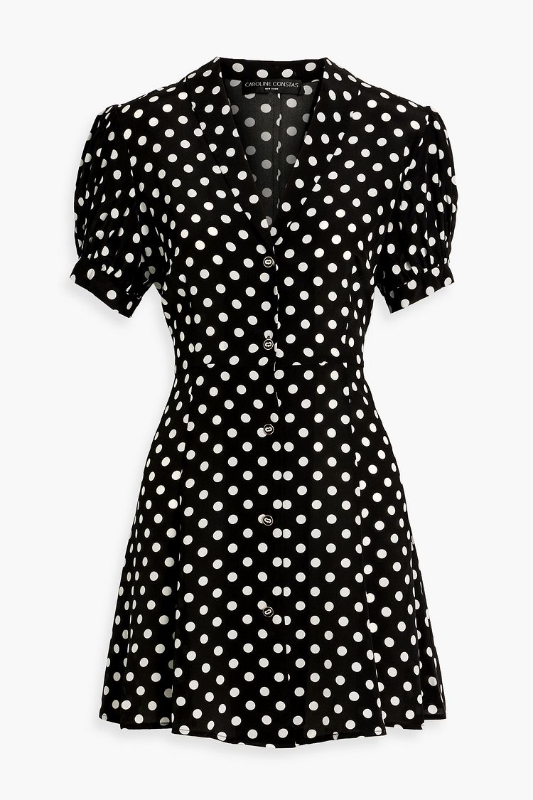 Caroline Constas Bel Polka Dot Silk Crepe De Chine Mini Shirt Dress