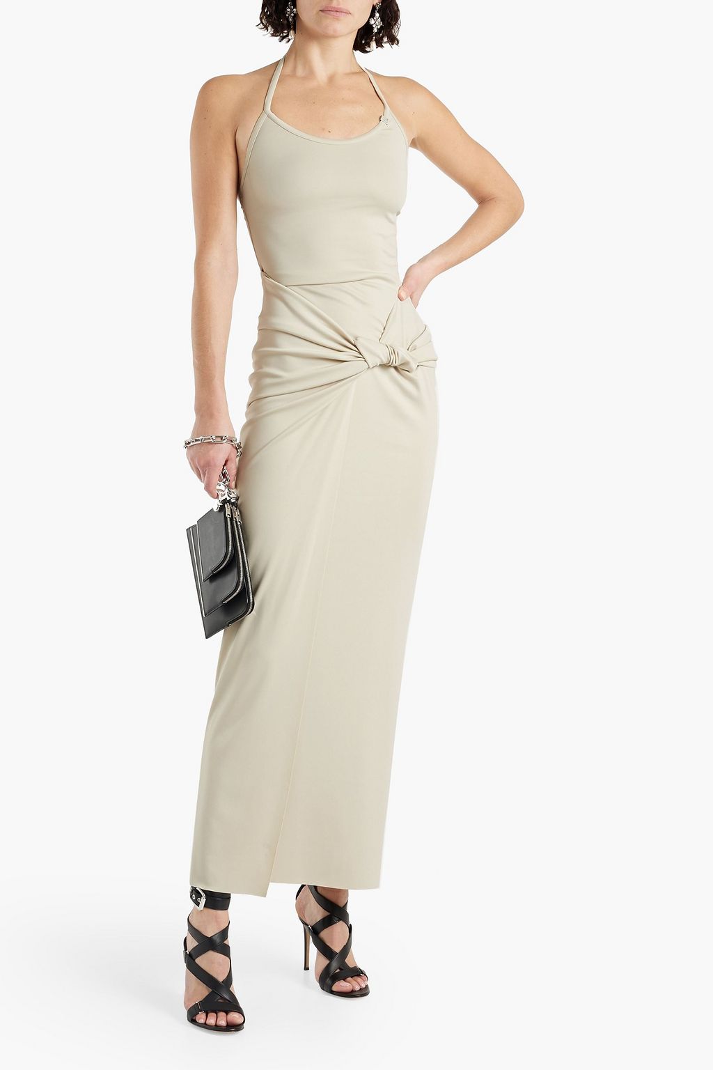1017 Alyx 9sm Swirl Twist Front Stretch Jersey Halterneck Maxi Dress