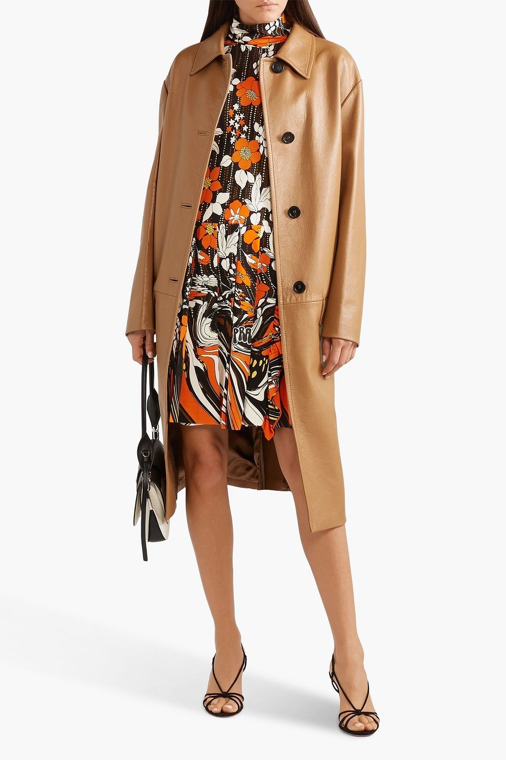 PRADA Pleated appliquéd floral-print jersey mini dress | THE OUTNET