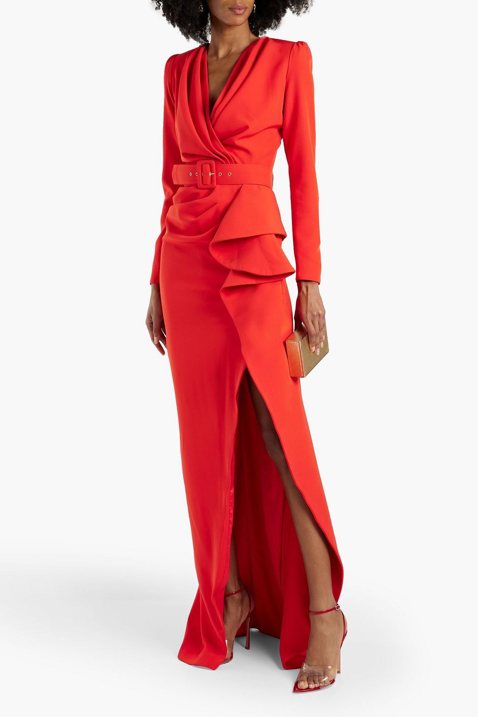 RHEA COSTA Belted draped crepe gown | THE OUTNET