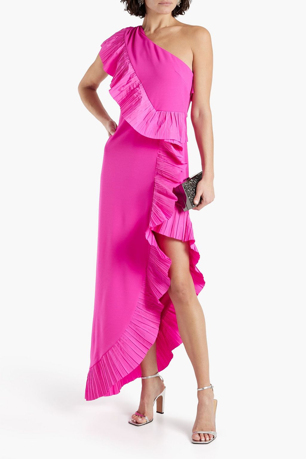 One33 Social One Shoulder Ruffled Crepe And Taffeta Gown The Outnet