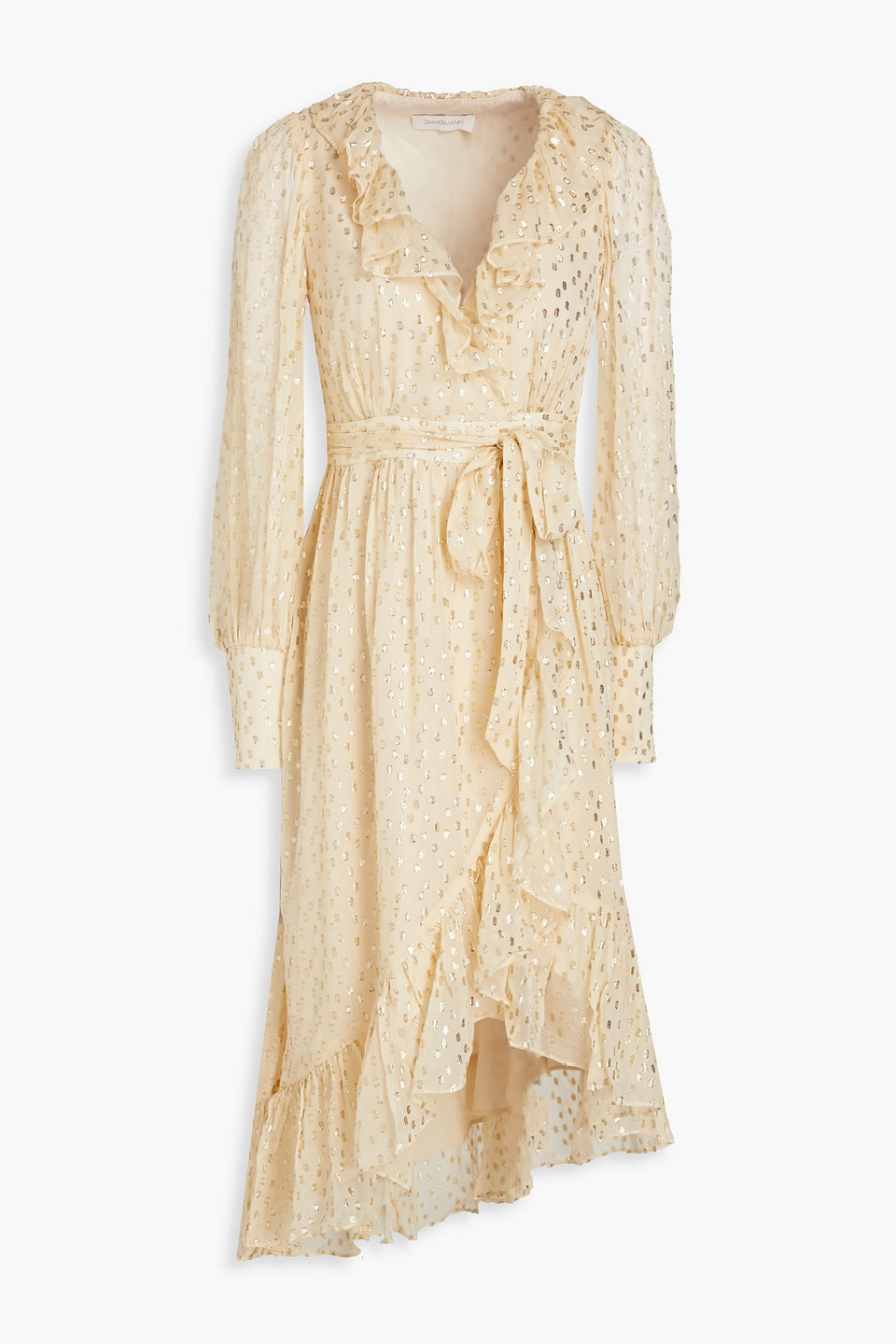 Zimmermann Ruffled Metallic Fil Coupé Midi Wrap Dress Modesens
